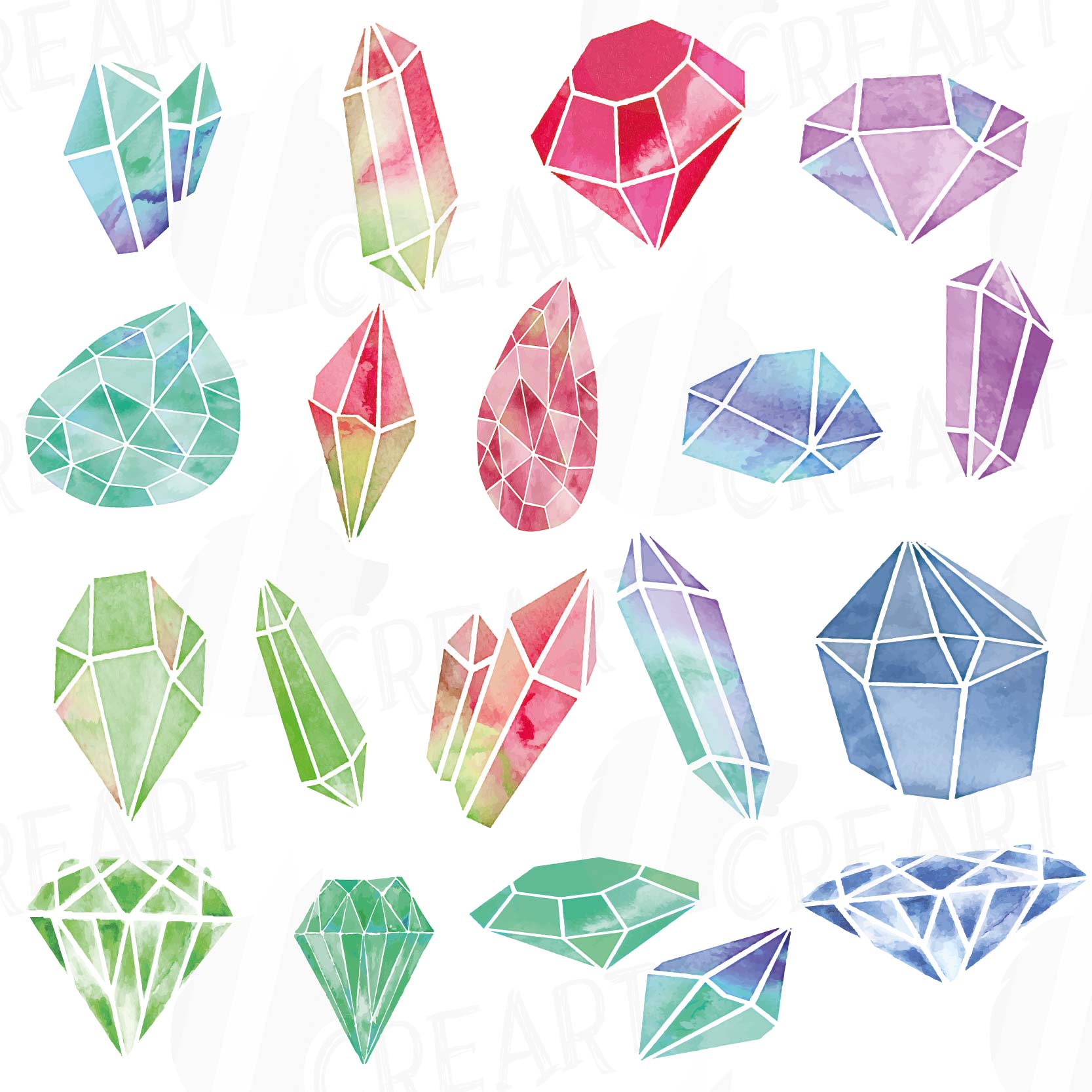Watercolor Crystals and Gemstones clip | Design Bundles