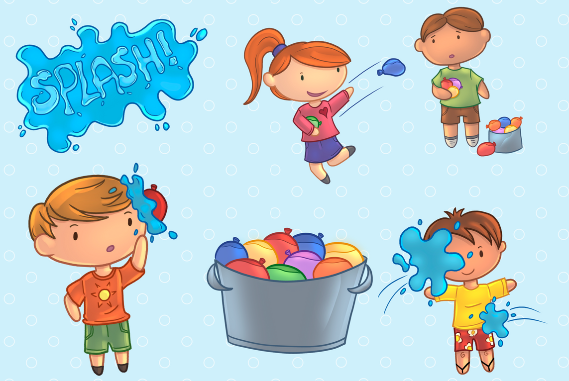 Water Balloon Fight Clip Art Collection | Design Bundles