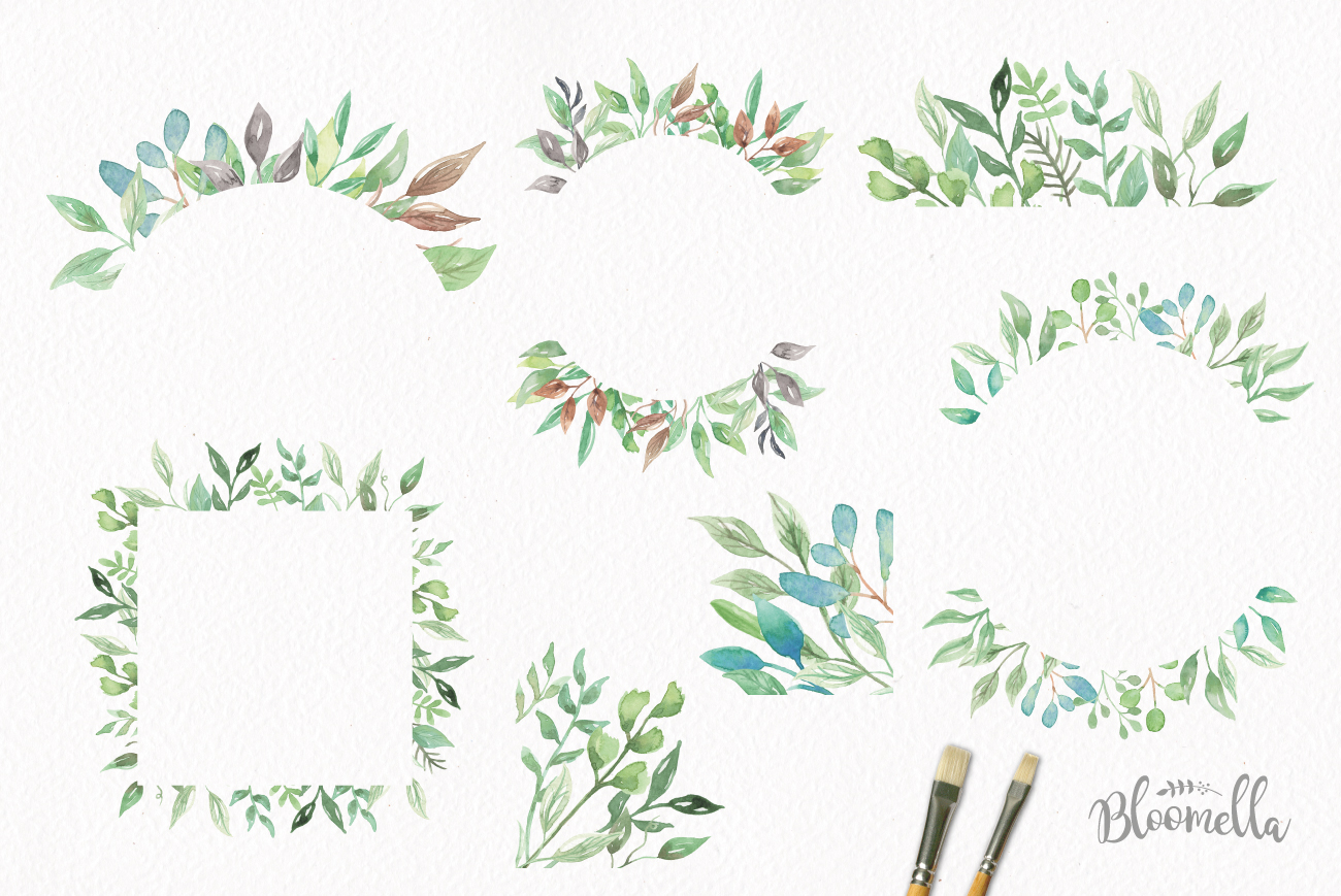 Watercolor Leaf Frames Green Leaf Clipa | Design Bundles