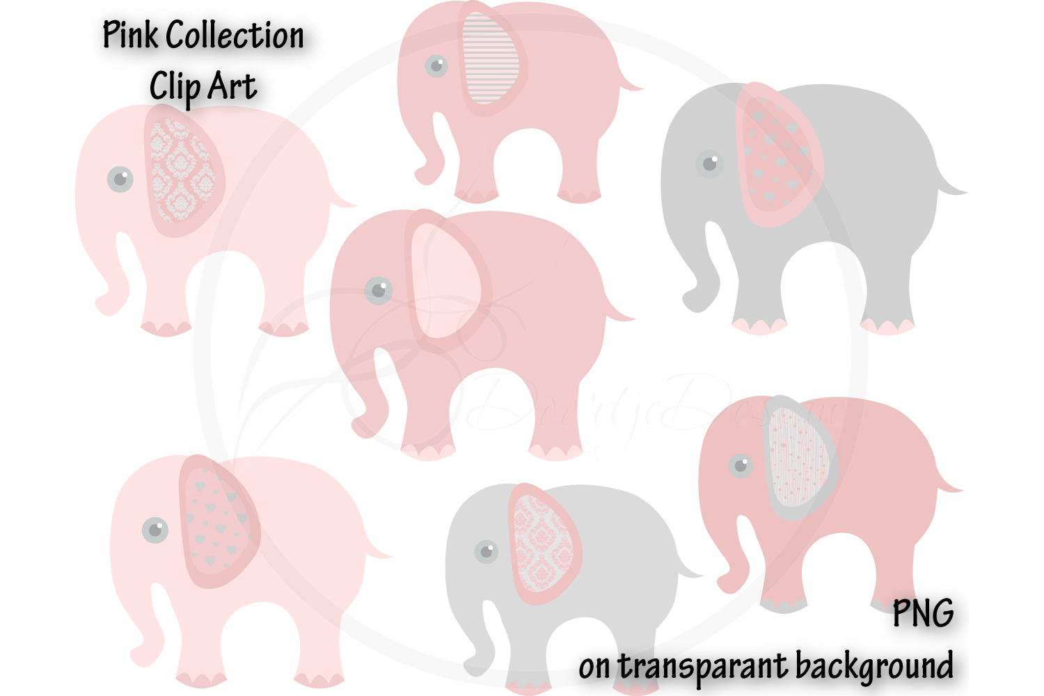 Digital Elephant Pink Clipart by Doortj | Design Bundles