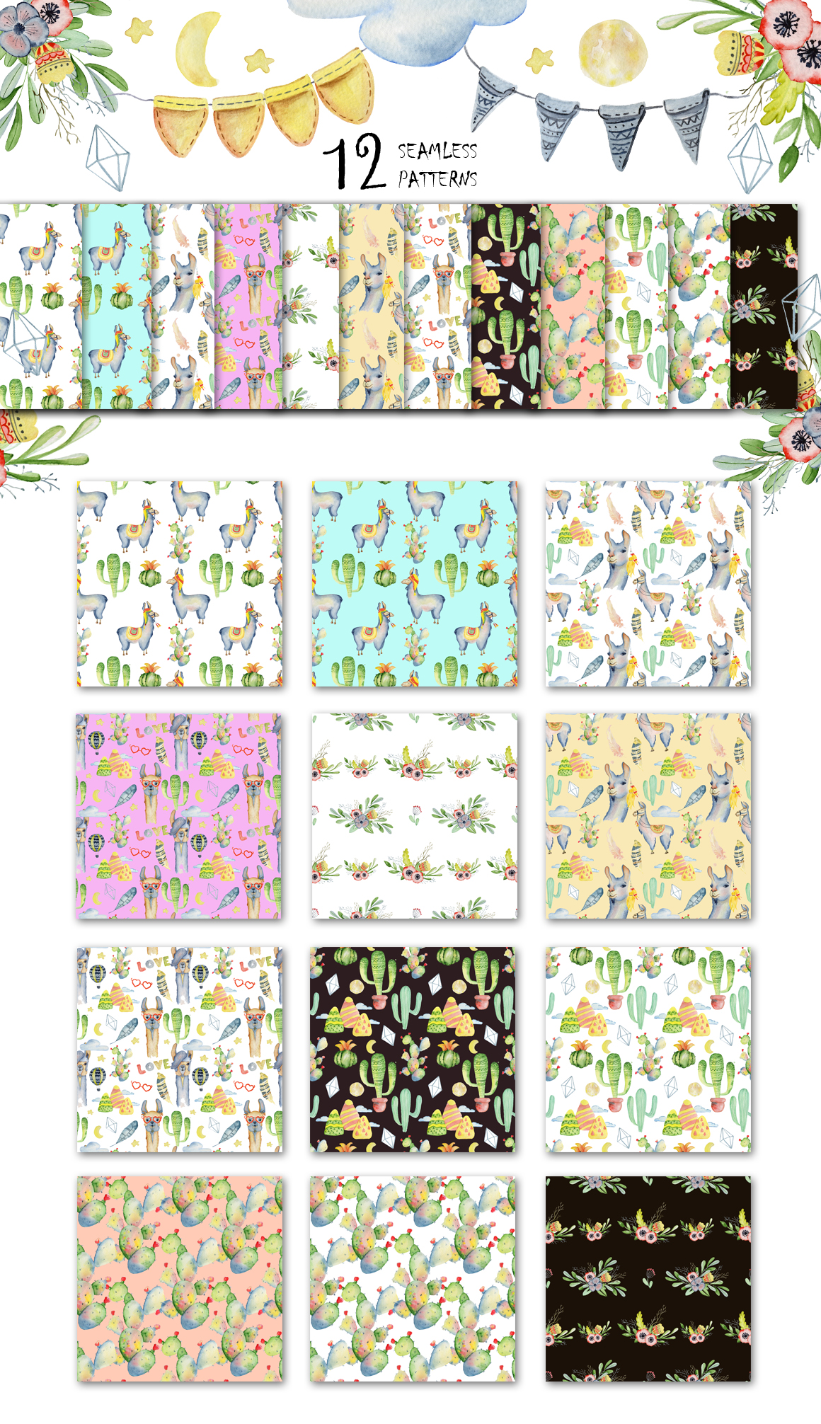 Cute llamas. Watercolor animals clipart | Design Bundles