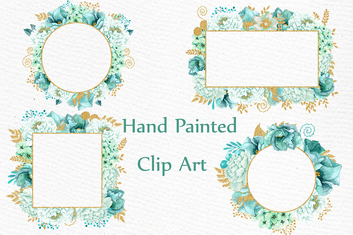 Gold Mint flower frames clipart by LeCo | Design Bundles