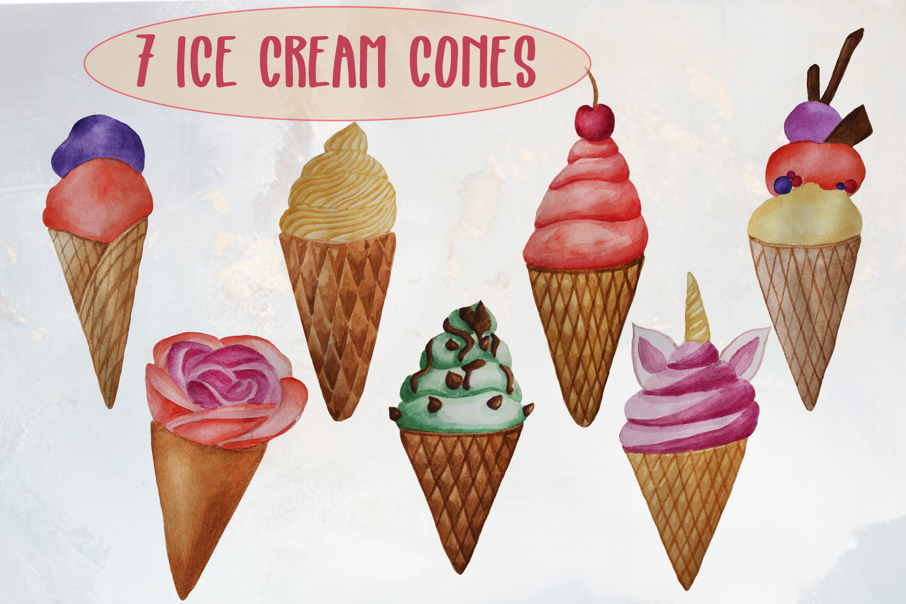 Watercolor Ice Cream Clip Art by Dream | Design Bundles