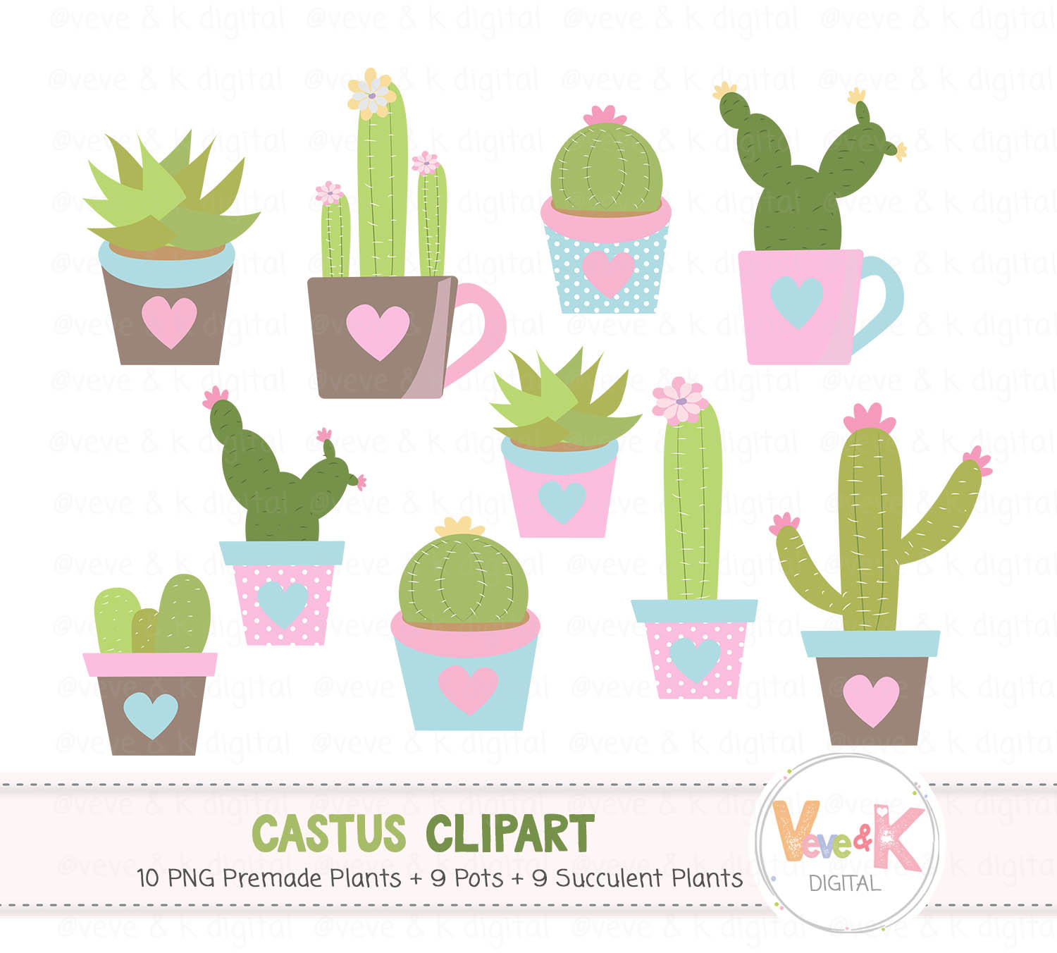 Cactus Clip Art, Cacti Clipart, Cute Ca | Design Bundles