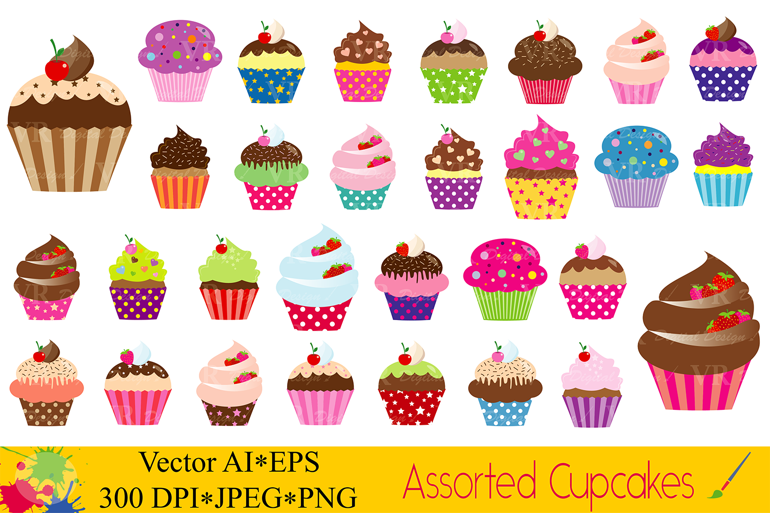 Cute assorted cupcakes clipart - vector | Design Bundles