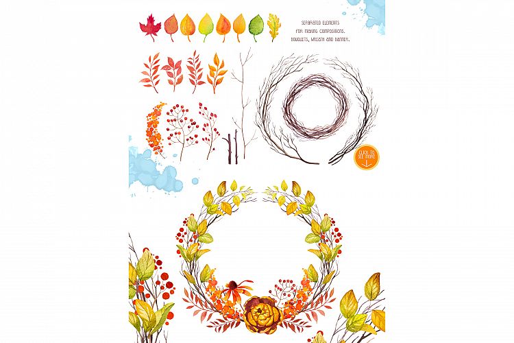 Autumn leaves. Watercolor set. by AlexG | Design Bundles
