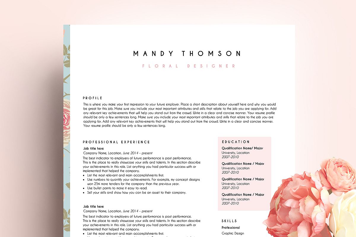 creative resume template word / floral | Design Bundles