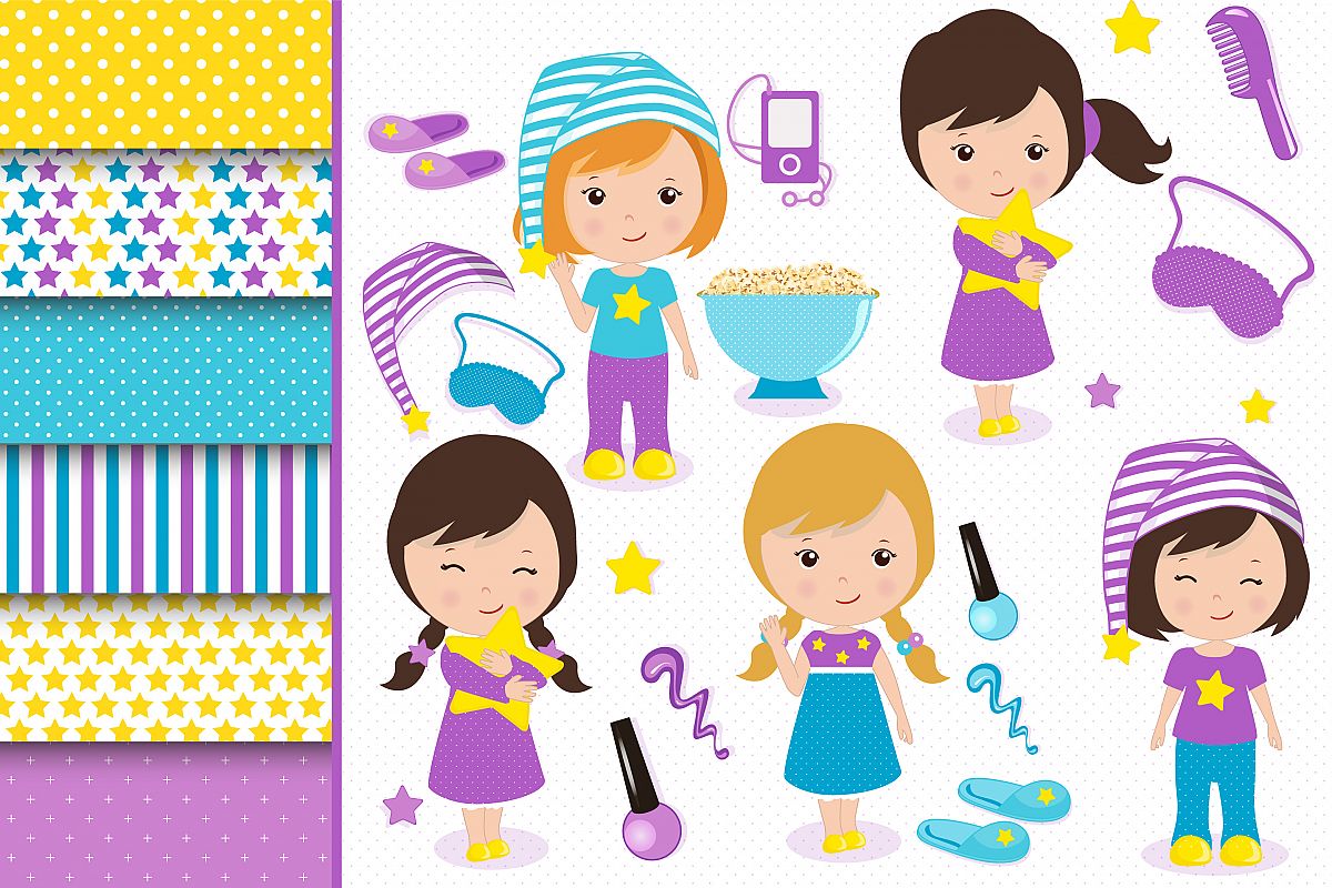 Sleepover graphics, Little girls clipar | Design Bundles