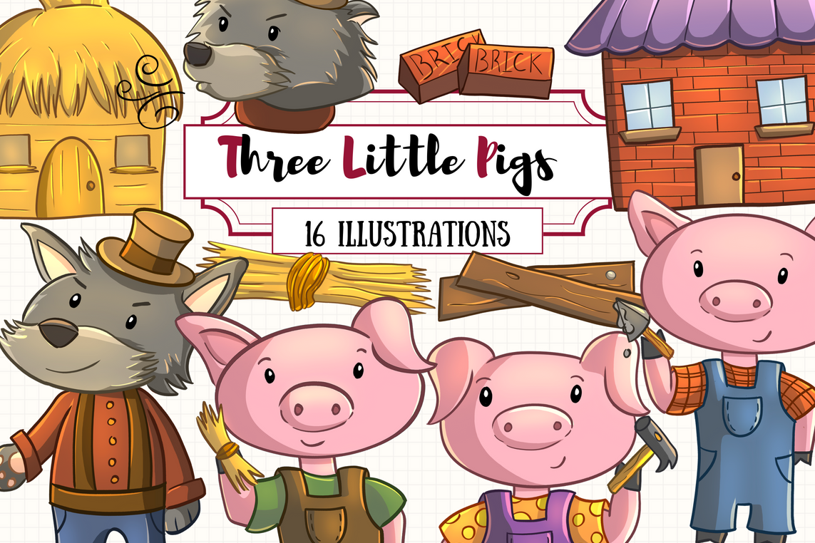 Three Little Pigs Clip Art by Keepin' I | Design Bundles
