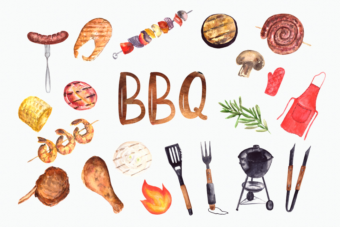 Watercolor BBQ Clip Art Set by TatiBord | Design Bundles