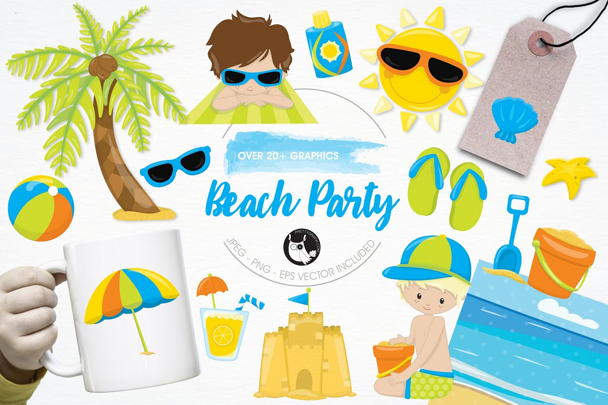 Beach Party graphics and illustrations | Design Bundles